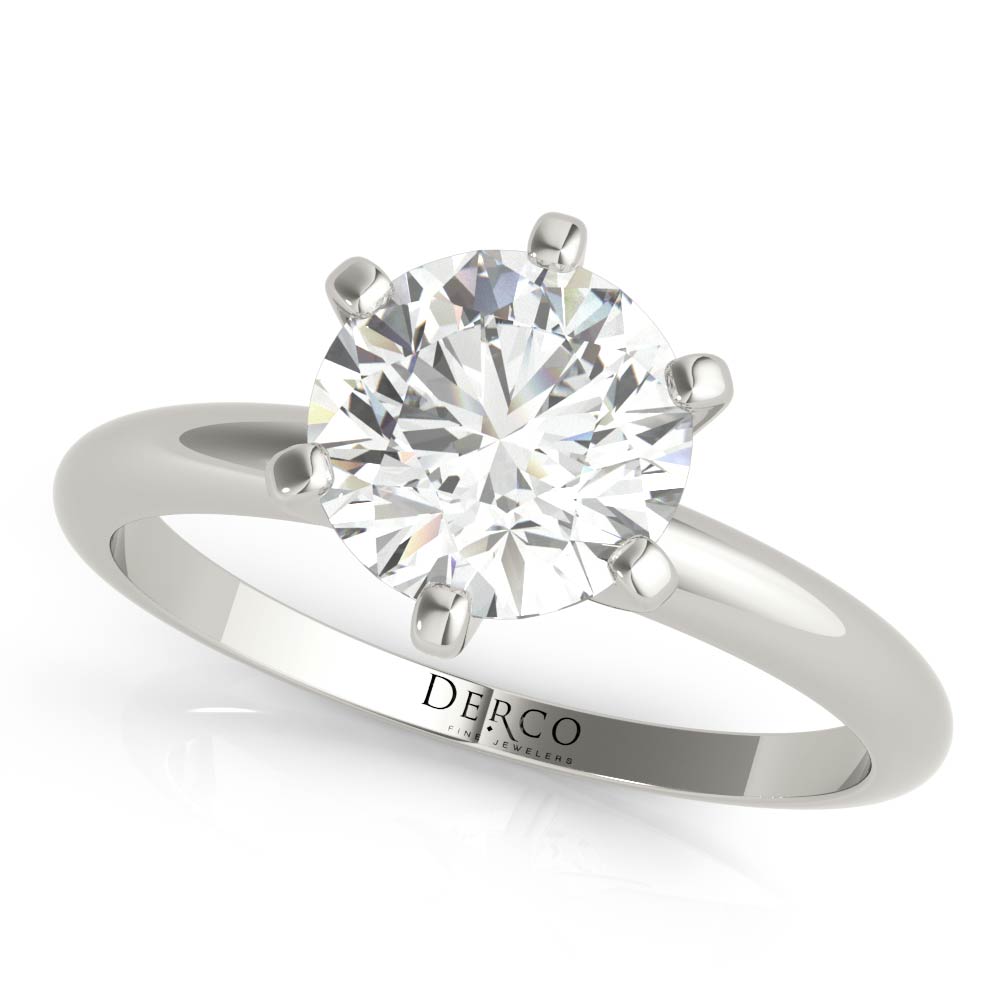 14K White Gold Solitaire 6 Prong Engagement Ring - Derco Diamonds